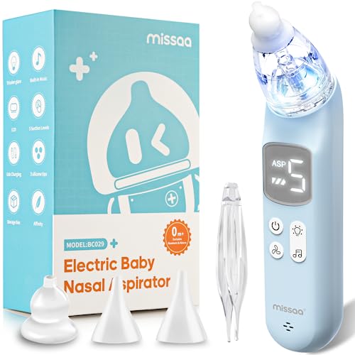 Baby Nasal Aspirator Electric, MISSAA Nasal Aspirator for Baby with 5 Suction Modes Baby Nose Sucker, Nose Aspirator for Toddler, Automatic Nose Cleaner, Music & Light Soothing