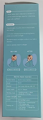 Baby Nasal Aspirator Electric, MISSAA Nasal Aspirator for Baby with 5 Suction Modes Baby Nose Sucker, Nose Aspirator for Toddler, Automatic Nose Cleaner, Music & Light Soothing