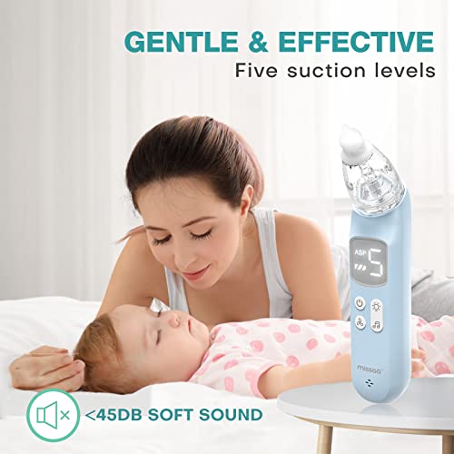 Baby Nasal Aspirator Electric, MISSAA Nasal Aspirator for Baby with 5 Suction Modes Baby Nose Sucker, Nose Aspirator for Toddler, Automatic Nose Cleaner, Music & Light Soothing