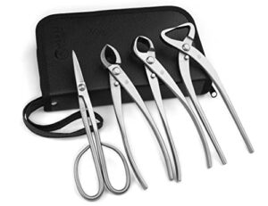 tianbonsai 4-pcs bonsai tool set including concave cutter straight edge cutter trunk splitter and bonsai scissors equip with tool bag