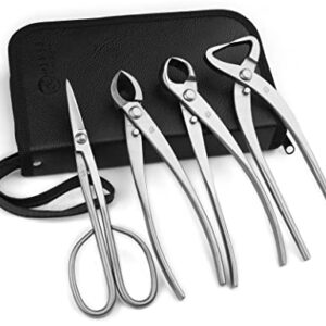 TianBonsai 4-PCS Bonsai Tool Set Including Concave Cutter Straight Edge Cutter Trunk Splitter And Bonsai Scissors Equip With Tool Bag