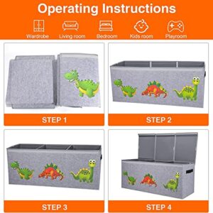 ASKIZ Toy Chest Box for Kids Extra Large,Collapsible Dinosaur Sturdy Storage Bins with Lids,Toy Box Storage Organizer Baskets for Boys Girls,Nursery, Playroom,Closet,40.6"×16.5"×14.2" (Grey)