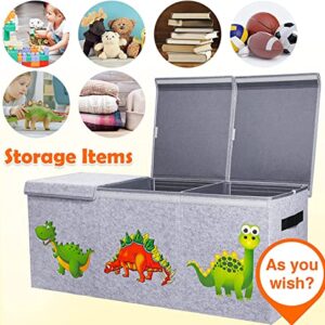 ASKIZ Toy Chest Box for Kids Extra Large,Collapsible Dinosaur Sturdy Storage Bins with Lids,Toy Box Storage Organizer Baskets for Boys Girls,Nursery, Playroom,Closet,40.6"×16.5"×14.2" (Grey)