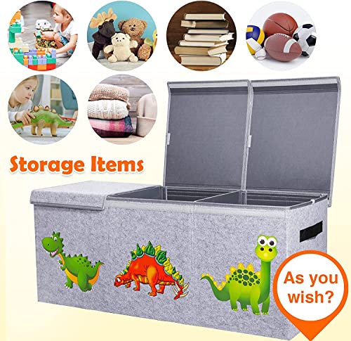 ASKIZ Toy Chest Box for Kids Extra Large,Collapsible Dinosaur Sturdy Storage Bins with Lids,Toy Box Storage Organizer Baskets for Boys Girls,Nursery, Playroom,Closet,40.6"×16.5"×14.2" (Grey)