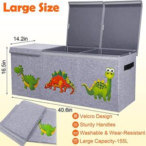 ASKIZ Toy Chest Box for Kids Extra Large,Collapsible Dinosaur Sturdy Storage Bins with Lids,Toy Box Storage Organizer Baskets for Boys Girls,Nursery, Playroom,Closet,40.6"×16.5"×14.2" (Grey)