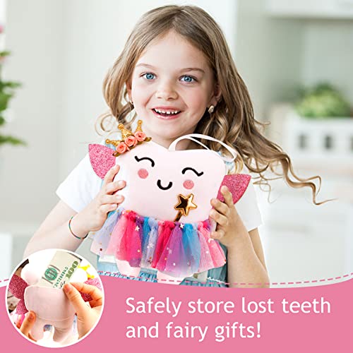 SQIMZAR  Tooth Fairy Pillow with Pocket for Girls | Tooth Pillow for Tooth Fairy for Girls | Tooth Fairy Gifts for Girls | Toothfairy Pillow for Girls | Tooth Fairy Bag | Tooth Fairy Pouch