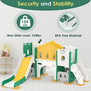 BIERUM 8 in 1 Toddler Slide, Kids Slide for Toddlers Age 1+ with Extra Long Aisle, Storage Space, Ring Toss and Basketball, Outdoor Indoor Slide Playset Toddler Playground Easy Assembly