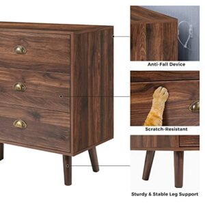 Vrullu Dresser for Bedroom with 6 Drawer, Walnut Dressers & Chests of Drawers with Bronze Handles, Modern Storage Drawers for Entryway, Closet, Hallway, Nursery (1, Walnut)