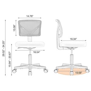 Sweetcrispy Desk Chair, Armless Office Chair, Computer Chair, Small Home Office Chairs Low-Back Mesh Chair Task Chair Swivel Rolling Chair No Arms for Small Space with Lumbar Support