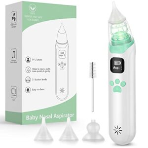 electric nasal aspirator for baby - baby nose sucker, booger sucker for babies toddlers infants newborns kids with 3 suction levels & music & light, automatic mucus nose cleaner machine