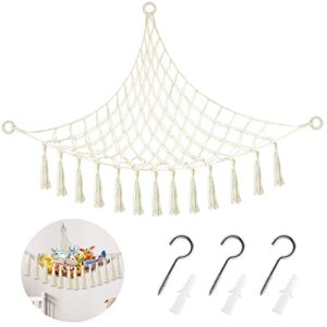 morcheiong stuffed animals net or hammock, large stuffed animals storage with hooks tassel, cotton net for stuffed animals corner