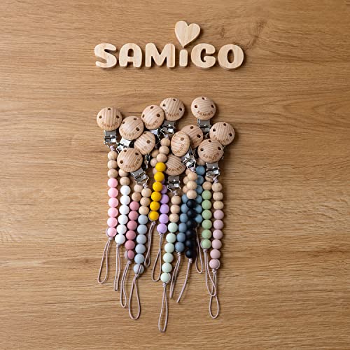 SAMiGO Pacifier Clips for Baby Girls Pacifier Holders Silicone Paci Binky Clips - 2 Pack