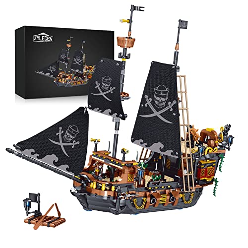 ZYLEGEN Black Pearl Pirate Ship Building Blocks Kit,Sailboat Sets Pirate Micro Brick Toys Set for Ages 6+ Boys Girls,Gift for Adult who Like Adventures Play,Not Compatible with Lego(1328Pcs)