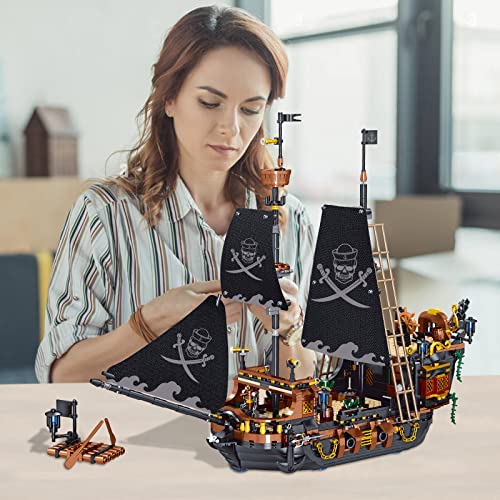 ZYLEGEN Black Pearl Pirate Ship Building Blocks Kit,Sailboat Sets Pirate Micro Brick Toys Set for Ages 6+ Boys Girls,Gift for Adult who Like Adventures Play,Not Compatible with Lego(1328Pcs)