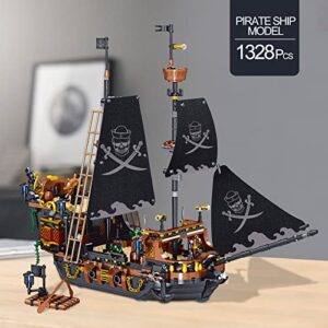 ZYLEGEN Black Pearl Pirate Ship Building Blocks Kit,Sailboat Sets Pirate Micro Brick Toys Set for Ages 6+ Boys Girls,Gift for Adult who Like Adventures Play,Not Compatible with Lego(1328Pcs)