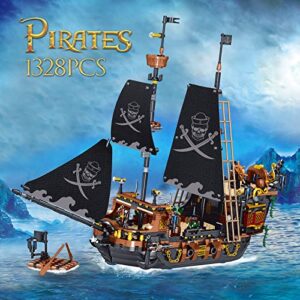 ZYLEGEN Black Pearl Pirate Ship Building Blocks Kit,Sailboat Sets Pirate Micro Brick Toys Set for Ages 6+ Boys Girls,Gift for Adult who Like Adventures Play,Not Compatible with Lego(1328Pcs)