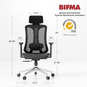 Logicfox Ergonomic mesh Office Chair, Computer Desk Chair with 3D Armrests, Adjustable Lumbar Cushion and 2D Headrest, Black High Back high Back Office Chair with Tilt Function, Mesh Backrest & Seat