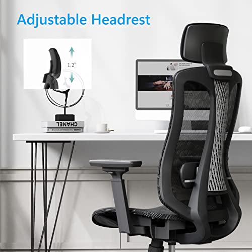 Logicfox Ergonomic mesh Office Chair, Computer Desk Chair with 3D Armrests, Adjustable Lumbar Cushion and 2D Headrest, Black High Back high Back Office Chair with Tilt Function, Mesh Backrest & Seat