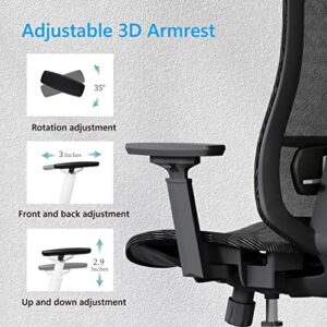 Logicfox Ergonomic mesh Office Chair, Computer Desk Chair with 3D Armrests, Adjustable Lumbar Cushion and 2D Headrest, Black High Back high Back Office Chair with Tilt Function, Mesh Backrest & Seat