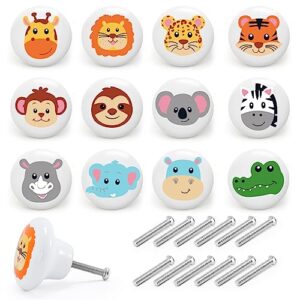 tuitessine 12 pack assorted safari animals drawer knobs funny round ceramic dresser knobs cabinet closet cupboard pulls cute wardrobe handles jungle decor for nursery kitchen bathroom bedroom