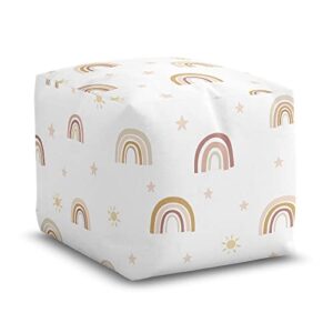 sweet jojo designs boho rainbow girl ottoman pouf cover unstuffed poof floor footstool square cube pouffe storage baby nursery kids room blush pink yellow bohemian modern neutral vintage taupe beige