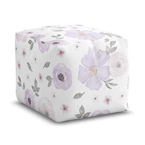 sweet jojo designs lavender purple boho floral girl ottoman pouf cover unstuffed poof floor footstool square cube pouffe storage baby nursery kids room grey bohemian farmhouse shabby chic watercolor