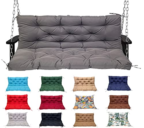 Swing Cushions 2-3 Seater Replacement Waterproof Porch Swing Cushions with Backrest and Straps Thicken 4" Swing Cushion Replacement for Outdoor Swing Cushions Patio Garden Furniture Terrace (60*40in)