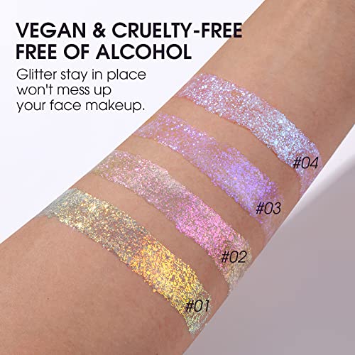 GL-Turelifes Biodegradable Face Glitter Gel, Holographic Body Glitter Gel Mermaid Liquid Eyeshadow Fine Glitter for Body, Face, Hair, Festival Glitter Long Lasting Sparkling 1.4 oz (#01)