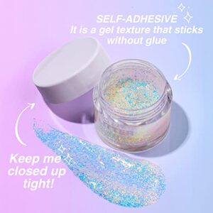 GL-Turelifes Biodegradable Face Glitter Gel, Holographic Body Glitter Gel Mermaid Liquid Eyeshadow Fine Glitter for Body, Face, Hair, Festival Glitter Long Lasting Sparkling 1.4 oz (#01)