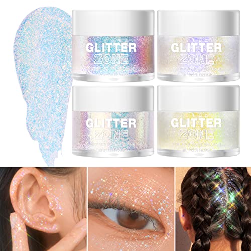 GL-Turelifes Biodegradable Face Glitter Gel, Holographic Body Glitter Gel Mermaid Liquid Eyeshadow Fine Glitter for Body, Face, Hair, Festival Glitter Long Lasting Sparkling 1.4 oz (#01)