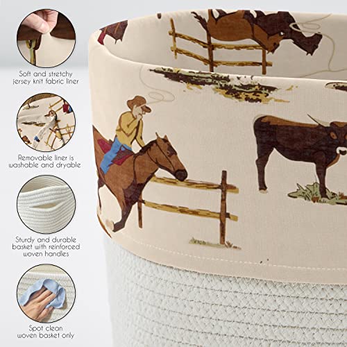 Sweet Jojo Designs Tan Brown Western Cowboy Boy Woven Storage Basket Set 3pc Cotton Rope Diaper Caddy Bins Baby Nursery Shelf Kids Closet Drawer Organizer Liner Wild West Southern Country South Horse