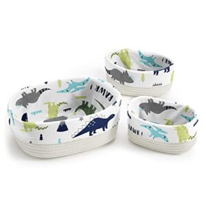 Sweet Jojo Designs Blue Green Modern Dinosaur Boy Woven Storage Basket Set 3pc Cotton Rope Diaper Caddy Bins Baby Nursery Kids Closet Drawer Organizer Liner Turquoise Mod Dino Boho Bohemian Grey White