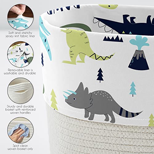 Sweet Jojo Designs Blue Green Modern Dinosaur Boy Woven Storage Basket Set 3pc Cotton Rope Diaper Caddy Bins Baby Nursery Kids Closet Drawer Organizer Liner Turquoise Mod Dino Boho Bohemian Grey White