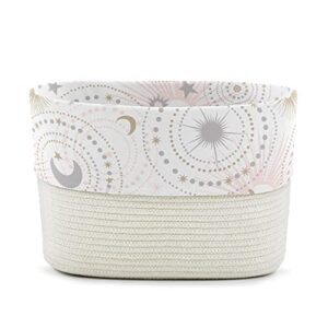 sweet jojo designs blush pink gold star moon girl woven storage basket decorative cotton rope lined bin baby nursery kids bedroom toys closet shelf organizer grey celestial sky stars gray shabby chic