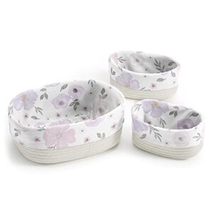 sweet jojo designs lavender purple boho floral girl woven storage basket set 3pc cotton rope diaper caddy bins baby nursery kids closet drawer organizer liner pink bohemian farmhouse shabby watercolor