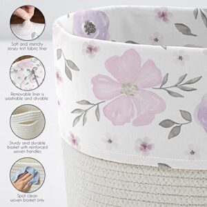 Sweet Jojo Designs Lavender Purple Boho Floral Girl Woven Storage Basket Set 3pc Cotton Rope Diaper Caddy Bins Baby Nursery Kids Closet Drawer Organizer Liner Pink Bohemian Farmhouse Shabby Watercolor