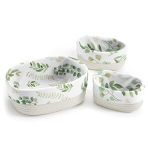 sweet jojo designs green boho floral leaf boy girl woven storage basket set 3p cotton rope diaper bins baby nursery kid closet drawer organizer liner white bohemian gender neutral watercolor botanical