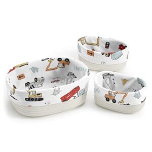 sweet jojo designs red blue construction truck boy woven storage basket set 3pc cotton rope diaper bins baby nursery kids closet drawer organizer liner transportation bulldozer grey black and white