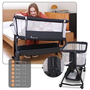 zebrater Baby Bassinet Bedside Sleeper with Storage Basket and Wheels,All Mesh Bedside Bassinet for Baby,7 Adjustable Height Portable Bedside Crib Co Sleeper for Newborn/Infant(3 in 1,Black)