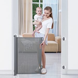 punch-free retractable baby gates, babybond 33 * 71 inches extra wide baby gate for stairs suitable for kids or pets indoor and outdoor dog gates for doorways, stairs, hallways, grey