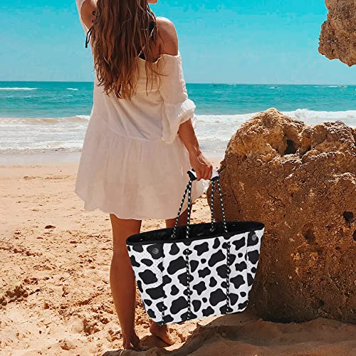 Yomietar Neoprene Tote Bag Travel Beach Bag Large Pool Bag Gym Bag Handbag for Women Men (Cow Print)