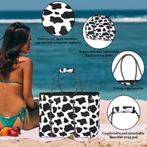 Yomietar Neoprene Tote Bag Travel Beach Bag Large Pool Bag Gym Bag Handbag for Women Men (Cow Print)