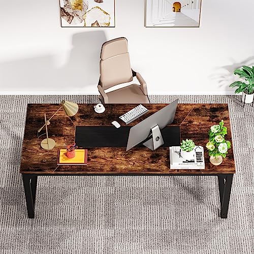 LITTLE TREE 78.7 Inch X Large Executive Office Computer Desk, Brown