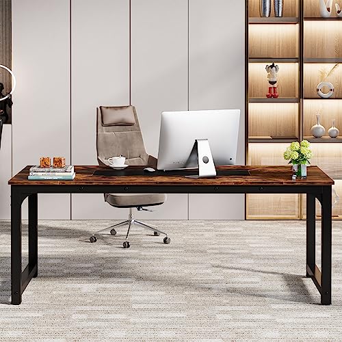 LITTLE TREE 78.7 Inch X Large Executive Office Computer Desk, Brown