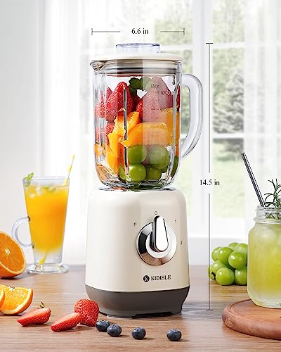 KIDISLE Retro Blenders for Kitchen, 34oz Glass Jar, 700W Smoothie Blender for Shakes and Smoothies, 3 Adjustable Speed for Milkshake, Ice Crush, Puree and Frozen Fruit, White