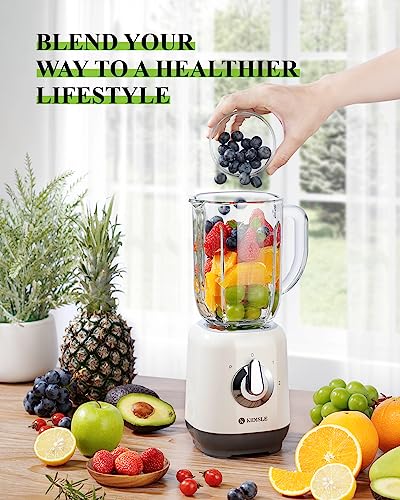 KIDISLE Retro Blenders for Kitchen, 34oz Glass Jar, 700W Smoothie Blender for Shakes and Smoothies, 3 Adjustable Speed for Milkshake, Ice Crush, Puree and Frozen Fruit, White