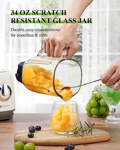 KIDISLE Retro Blenders for Kitchen, 34oz Glass Jar, 700W Smoothie Blender for Shakes and Smoothies, 3 Adjustable Speed for Milkshake, Ice Crush, Puree and Frozen Fruit, White