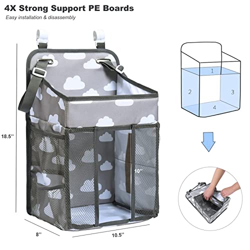 JiA QAQ Hanging Diaper Caddy Organizer,Portable Changing Table Baby Diaper Organizer for Crib and Baby Bassinet, Playard,with 4 PE Board, Multiple Side Pockets for Baby Essentials