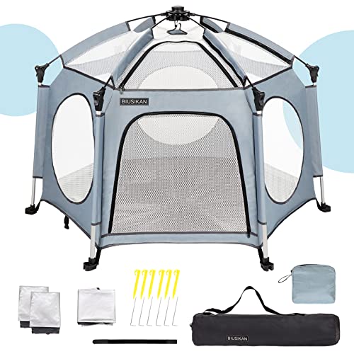 Baby Playpen for Babies and Toddlers, BIUSIKAN Premium Portable Baby Play Yard, Lightweight Pop Up Pack and Play Baby Beach Tent with Canopy and Travel Bag, Toddler Playpen for Indoor/Outdoor use