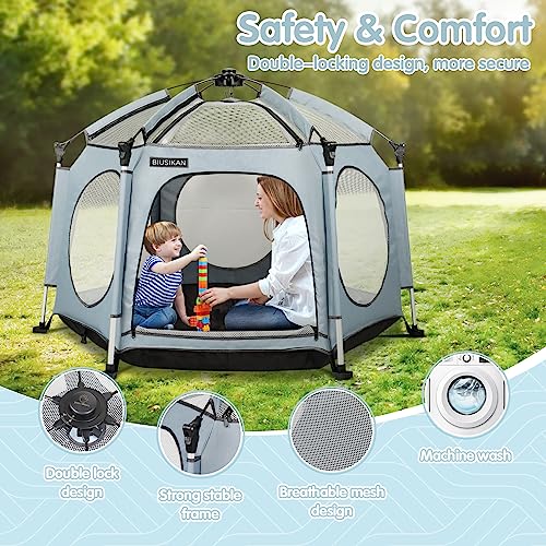 Baby Playpen for Babies and Toddlers, BIUSIKAN Premium Portable Baby Play Yard, Lightweight Pop Up Pack and Play Baby Beach Tent with Canopy and Travel Bag, Toddler Playpen for Indoor/Outdoor use